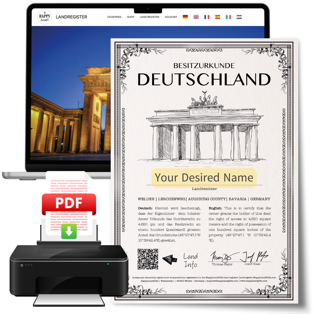 Real piece of land in Germany as a gift | Certificate with desired name ...